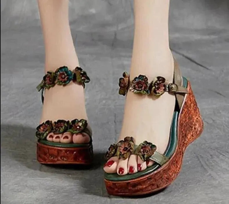 Floral PU Leather Wedge Sandals | Shop Wedge Sandals at LeStyleParfait