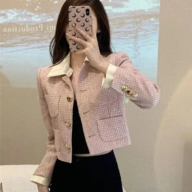 Patchwork Crop Tweed Jacket Women | Shop Tweed Jacket at LeStyleParfait
