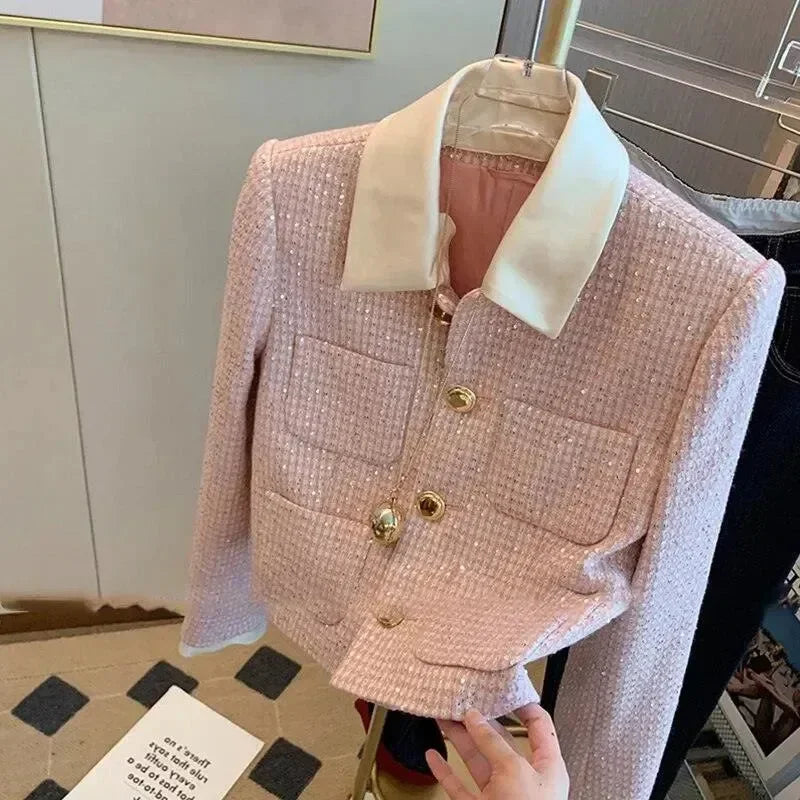 Patchwork Crop Tweed Jacket Women | Shop Tweed Jacket at LeStyleParfait