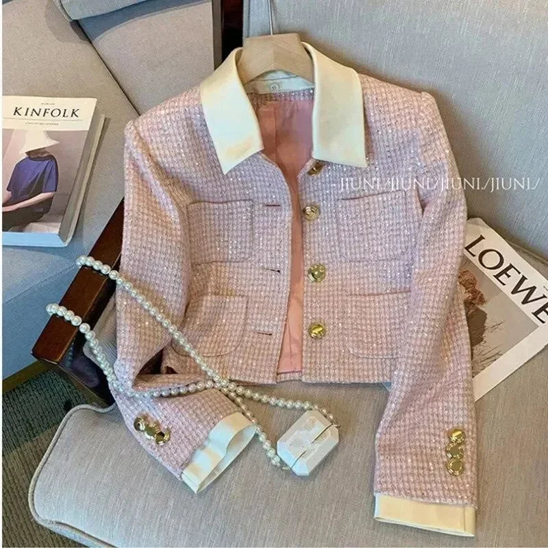 Patchwork Crop Tweed Jacket Women | Shop Tweed Jacket at LeStyleParfait