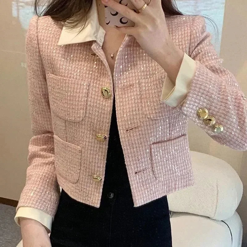 Patchwork Crop Tweed Jacket Women | Shop Tweed Jacket at LeStyleParfait
