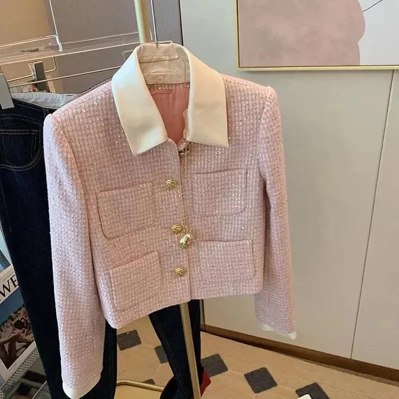 Patchwork Crop Tweed Jacket Women | Shop Tweed Jacket at LeStyleParfait