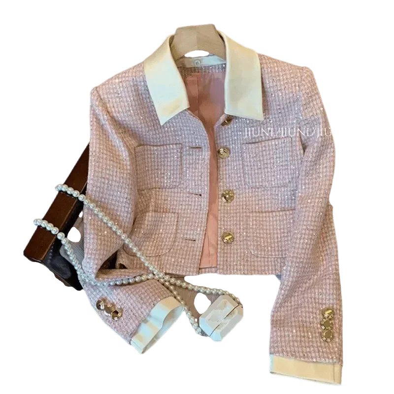 Patchwork Crop Tweed Jacket Women | Shop Tweed Jacket at LeStyleParfait