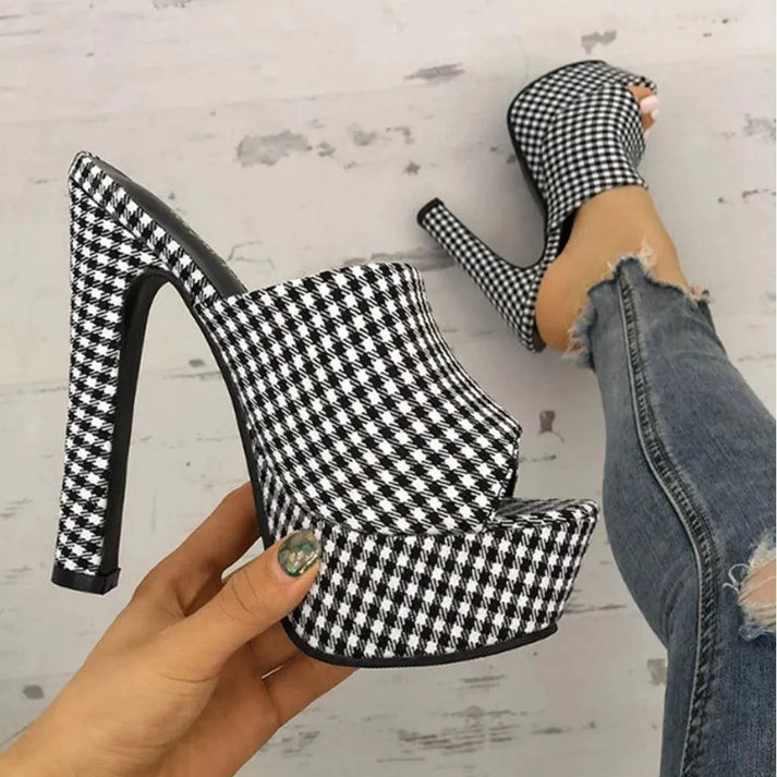 Plaid High Heels Platform Sandals | Shop Sandals at LeStyleParfait