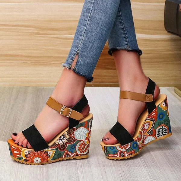 Printed Peep Toe Wedge Shoes | Shop Wedge Sandals at LeStyleParfait