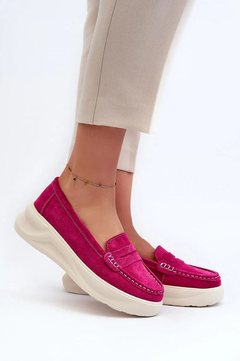 Women’s Pink & Beige Platform Moccasin Loafers | LeStyleParfait