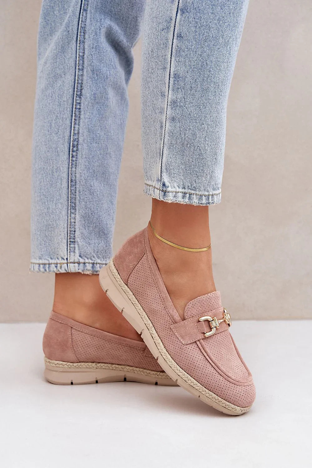 Women’s Pink Eco Suede Espadrille Platform Moccasin Loafers ...